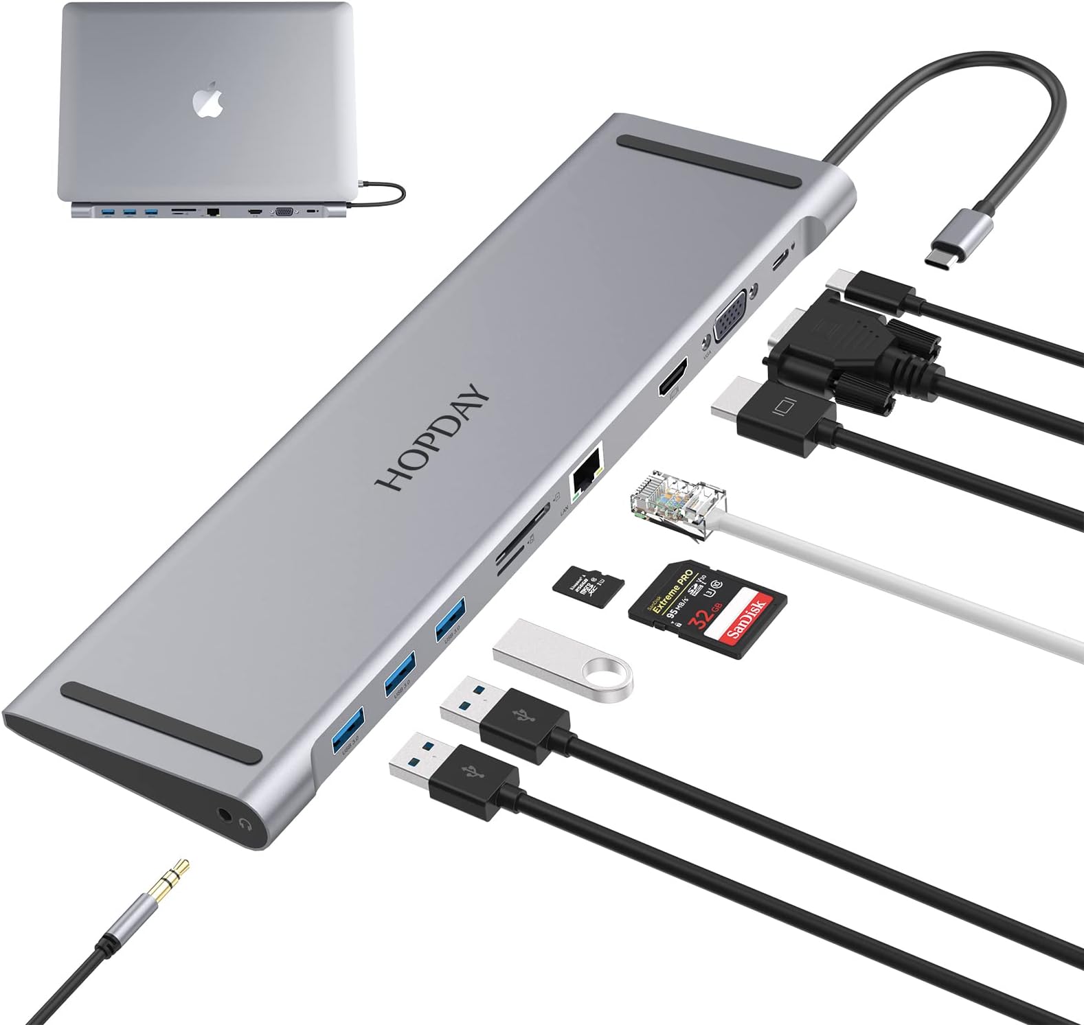 Amazon.com: HOPDAY USB C Adapter - 10 Ports Multiport Hub for MacBook ...