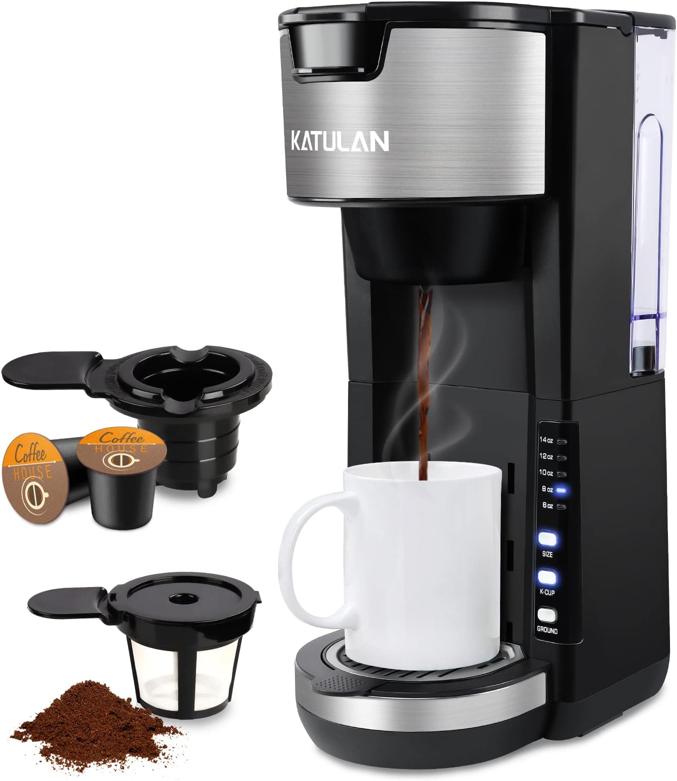 Amazon.com: Single Serve Coffee Maker K Cup & Ground Coffee, One Cup Brews 6-14 Oz in 2 Mins ...