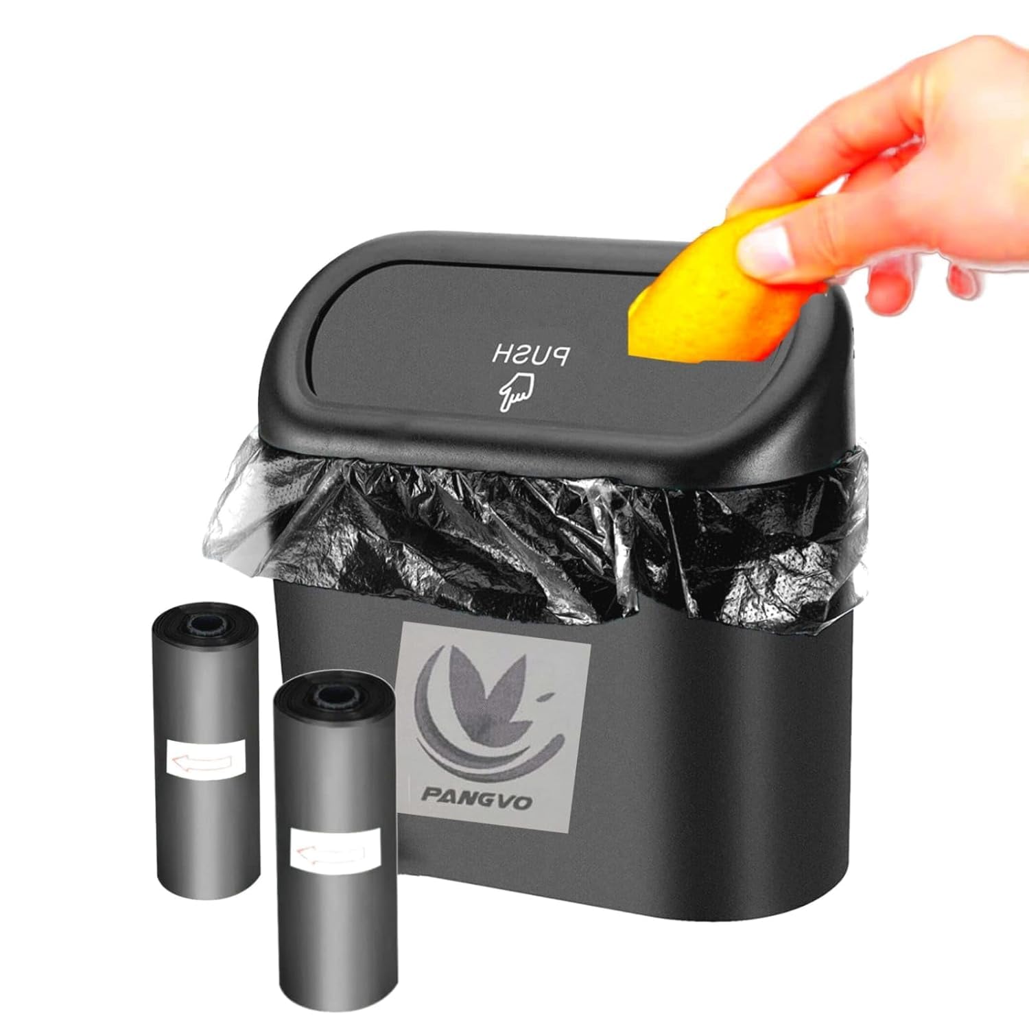 PANGVO Car Trash Can Container With 30 Waste Poly bags Vehicle Trash ...