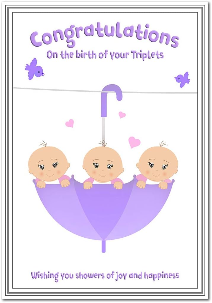 Triplets Card – Newborn Congrats - Congratulations on Birth of 3 Three ...