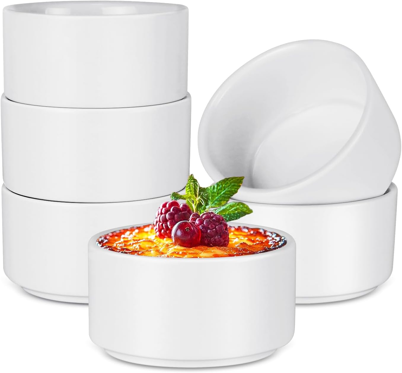 Highkit Ramekins Set of 6, 200ml - 7oz Porcelain Ramekins, Ceramic ...