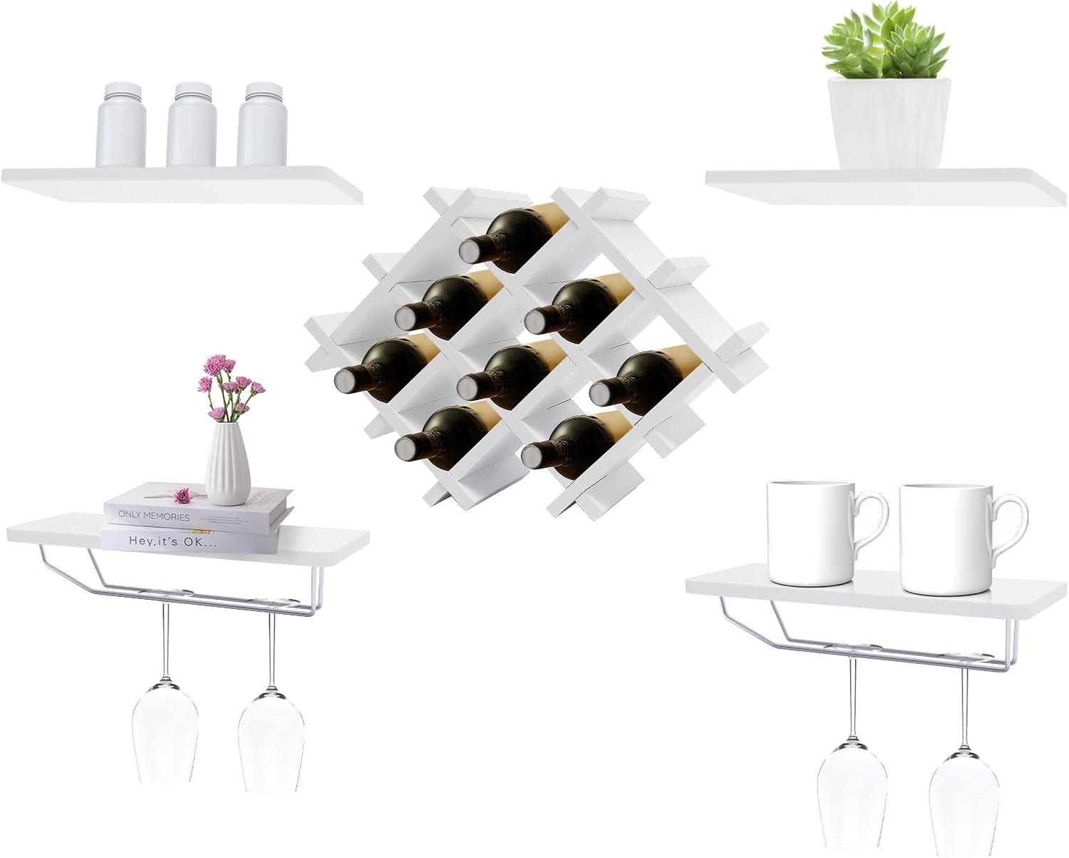 Amazon.com: awolsrgiop Wood Wine Rack, Wall Mounted Wine Holder Storage ...
