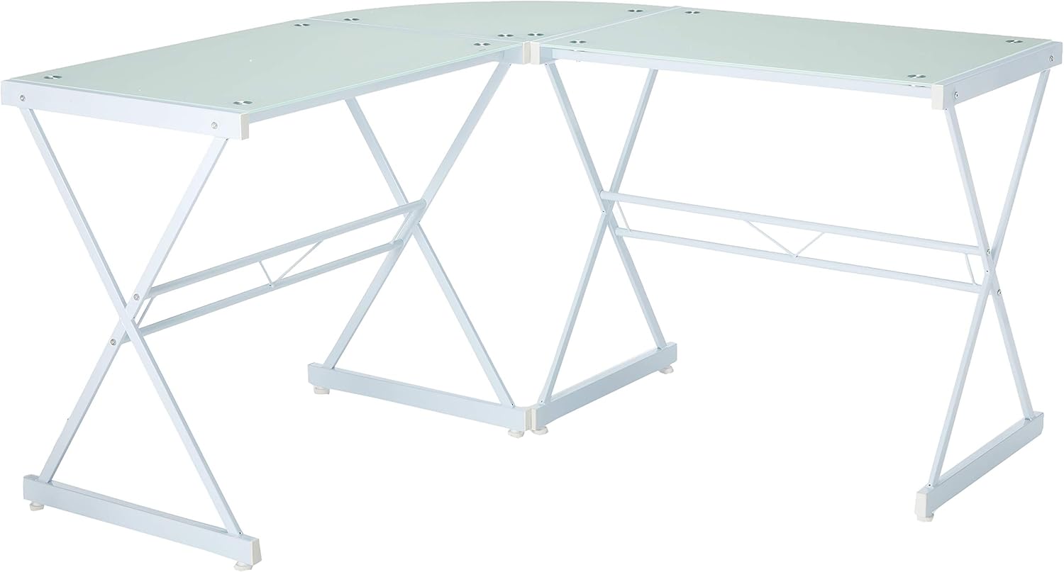 Amazon.com: Techni Mobili L-Shaped Glass Computer Desk, White : Home ...