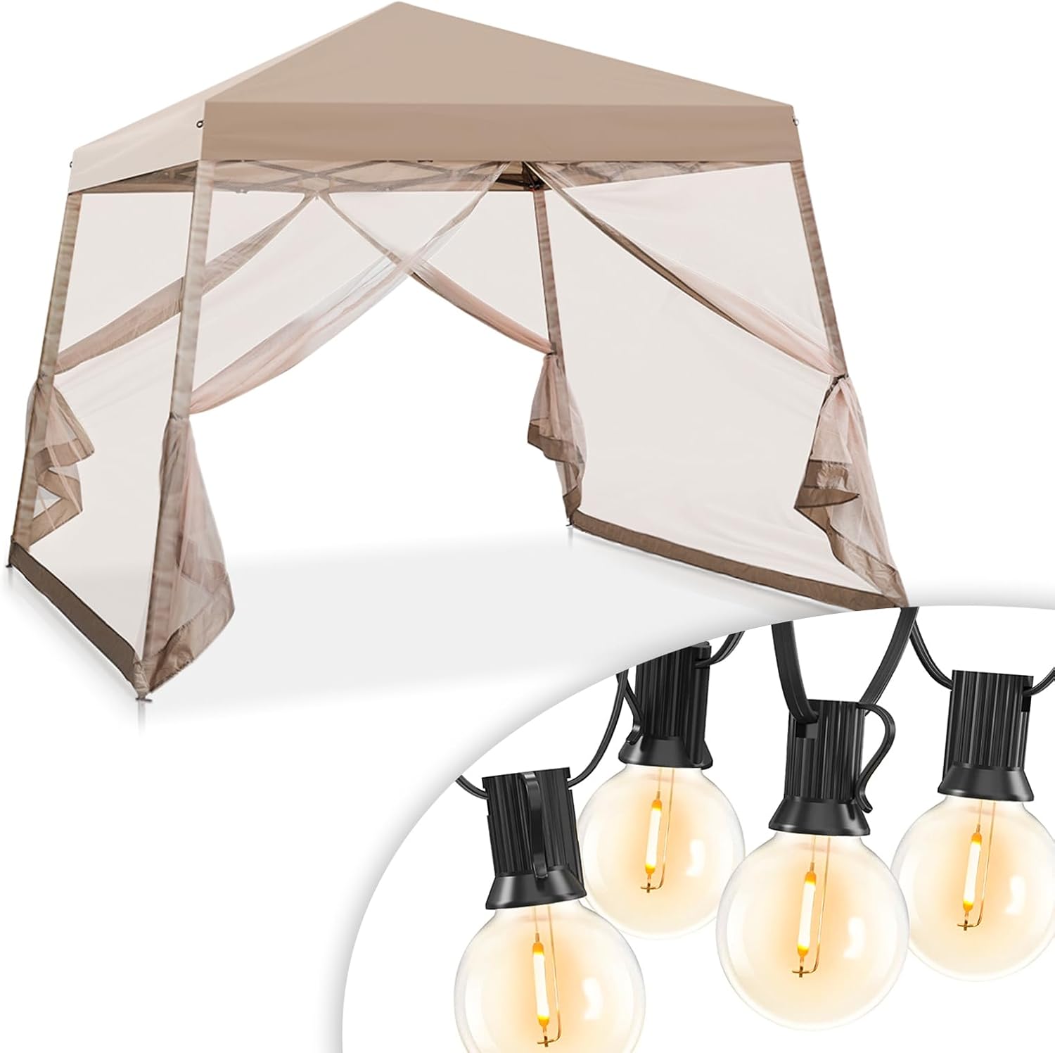 Amazon.com : COOS BAY 10x10 Slant Leg Pop Up Canopy with String Light ...