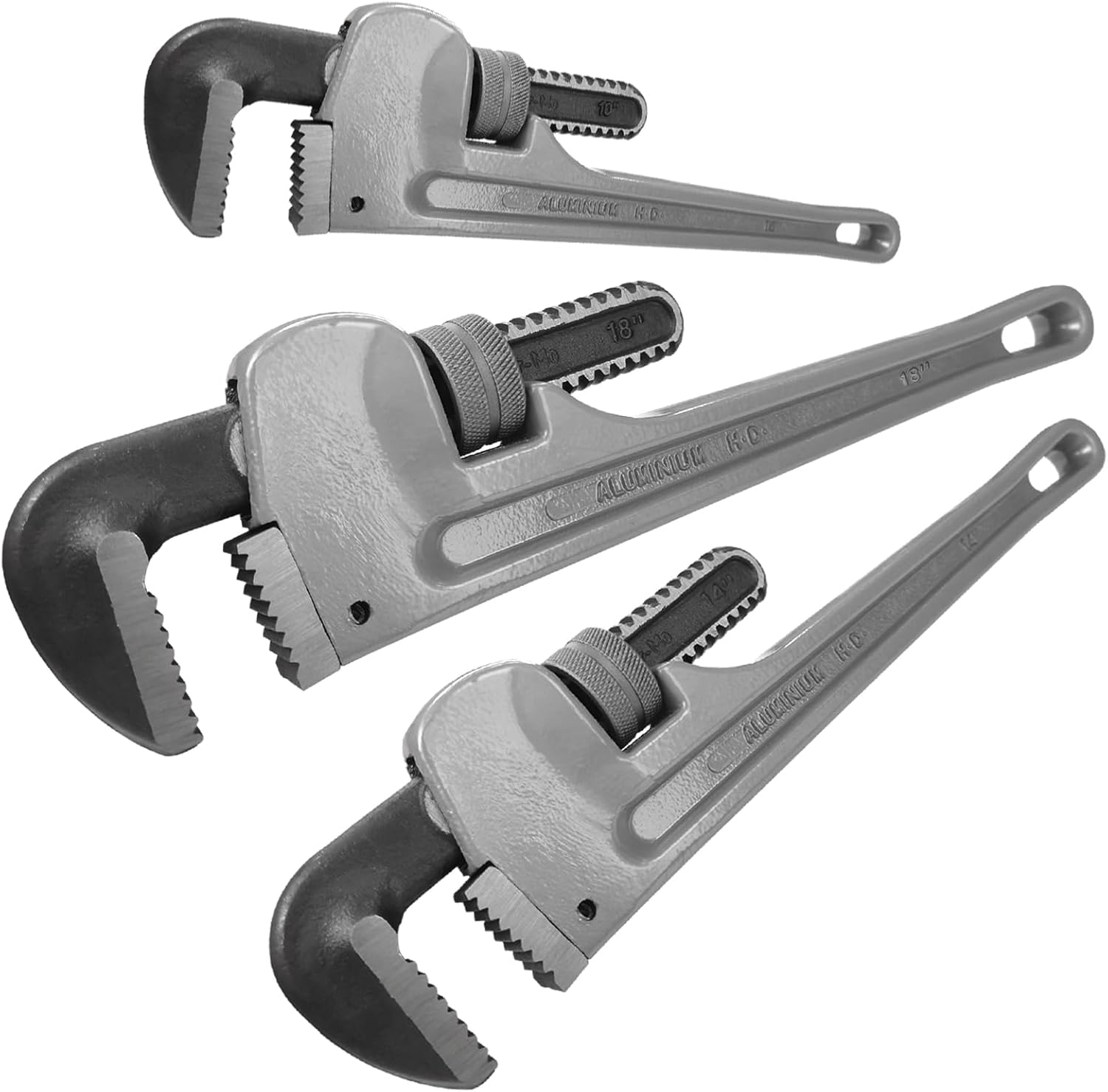 WEDO 3PCS Straight Pipe Wrench Set,10", 14", 18",Aluminum Adjustable ...
