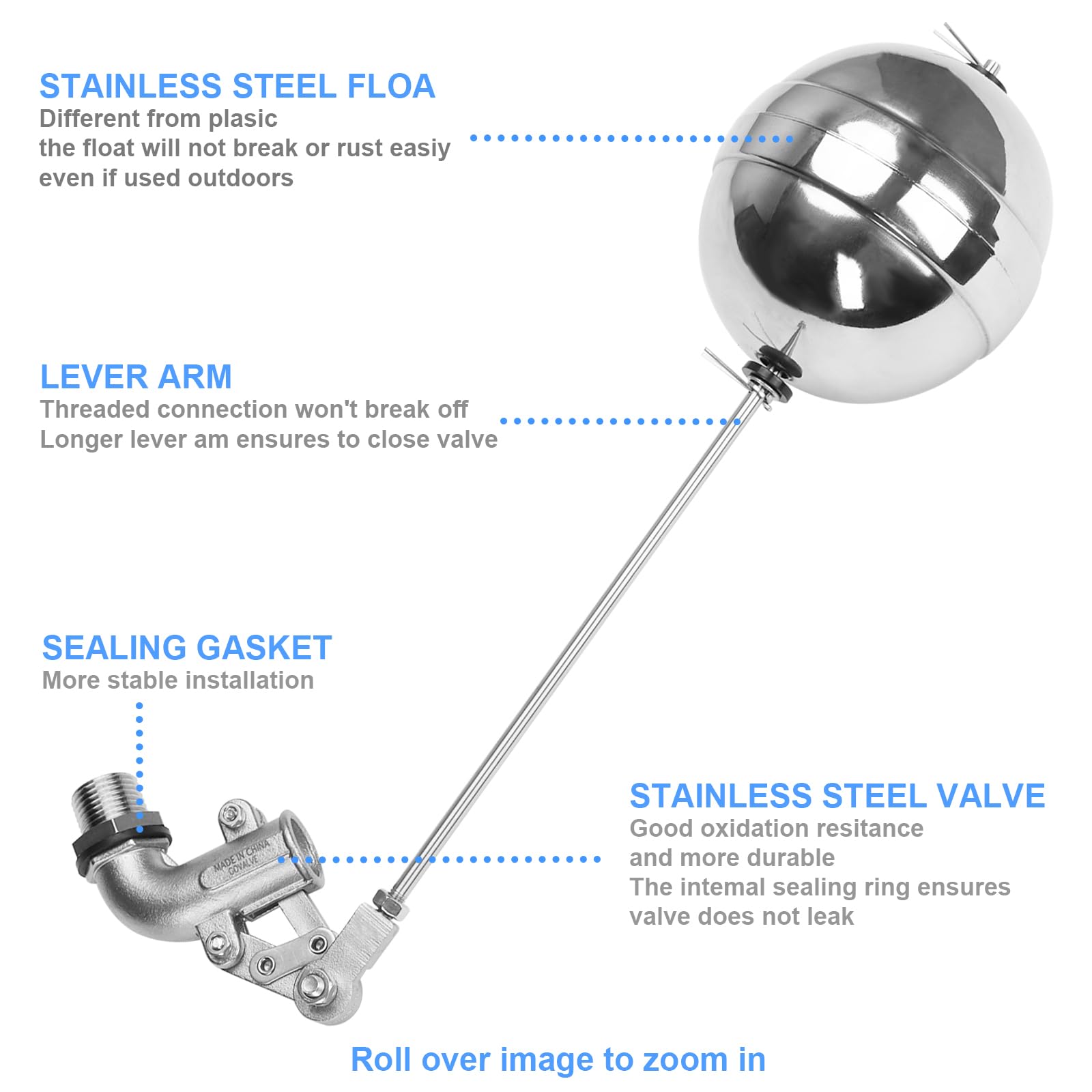 Snapklik.com : Stainless Steel Float Ball Valves - 1/2" NPT Male Thread ...