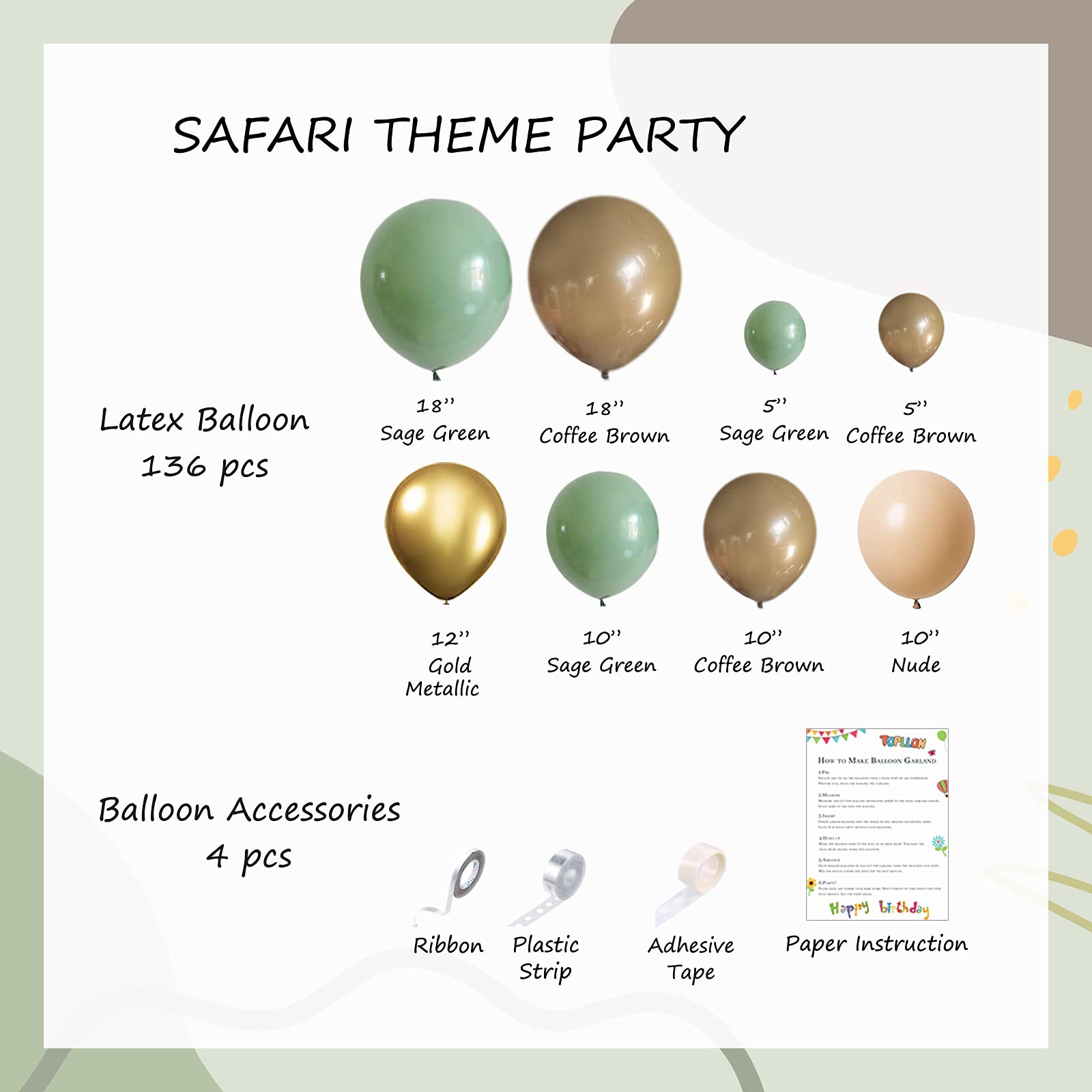 Buy Sage Green Brown Balloon Garland Kit 140 Pcs, TOPLLON Safari ...