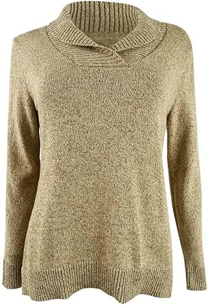 Karen Scott Women's Marled Cotton Shawl-Collar Sweater Chesnut Marl ...