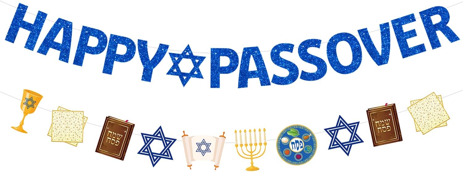 Amazon.com: JKQ Blue Glitter Happy Passover Banner and Passover ...
