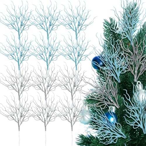 Amazon.com: Suncalla 12 Pcs Blue Silver Coral Ornaments for Christmas ...