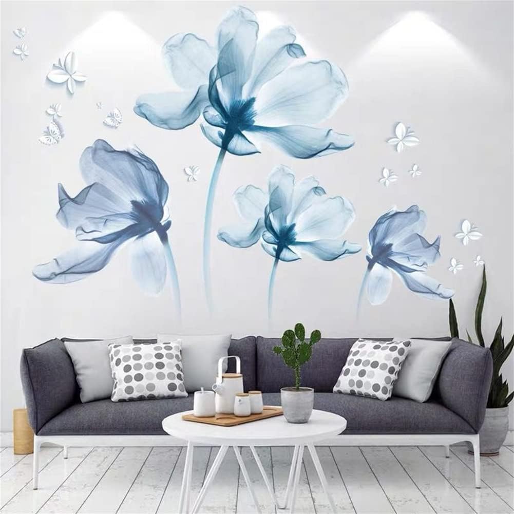 Amazon.com: Blue Flower Wall Decals Stickers,Peel and Stick Flower Wall ...