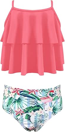 Amazon.com: SHEKINI Girls Bathing Suits Ruffle Flounce Floral Printing ...