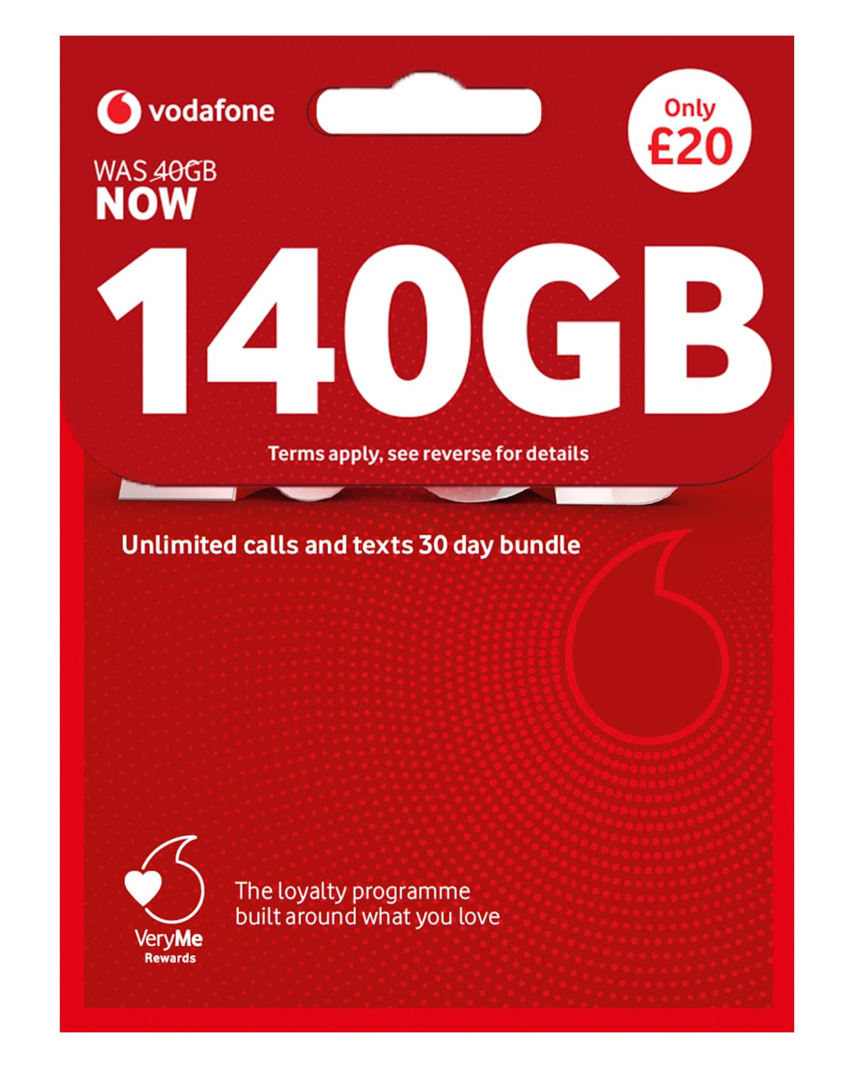 Vodafone SIM Card UK PREPAID PAYG £20 Bundle -40GB + (100GB FREE DATA ...