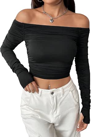 WDIRARA - playera corta de manga larga fruncida con hombros ...