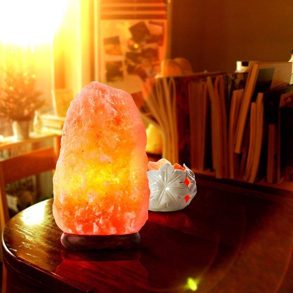 Buy SRJ Himalayan Rock Salt Crystal Fire Bowl Shape with Wood Base ...