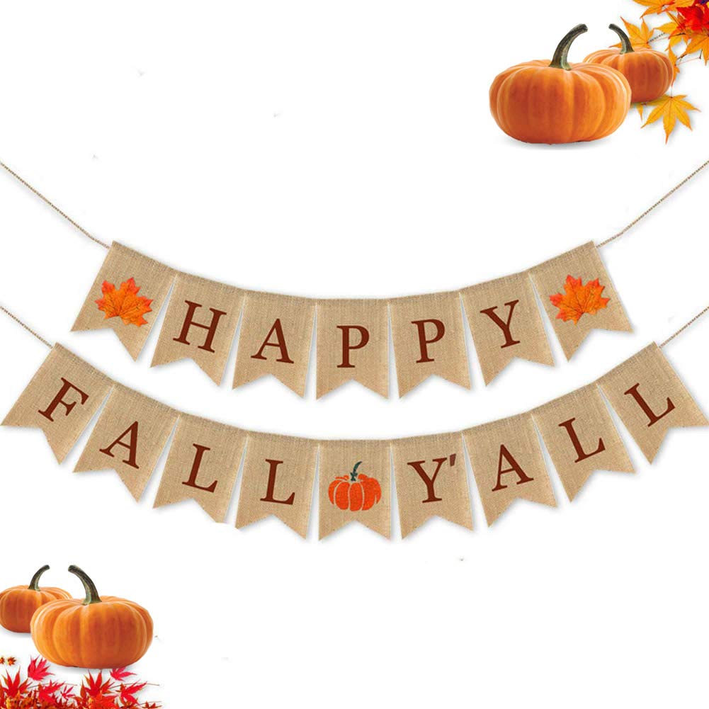 Amazon.com: Happy Fall Yall Burlap Banner for Fireplace Thanksgiving ...