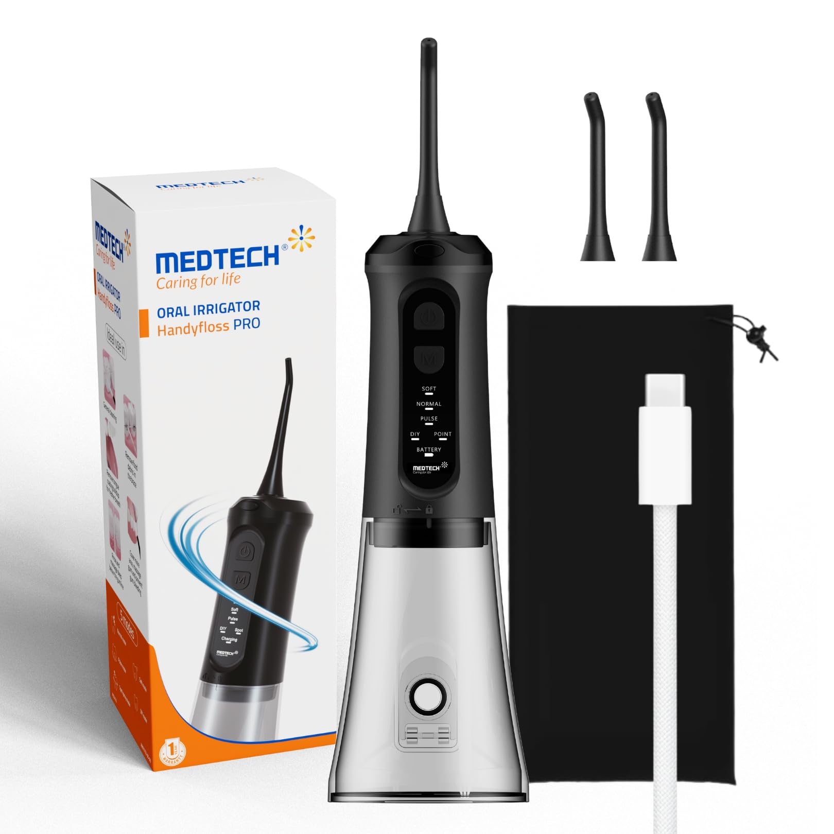 MEDTECH® Pro Cordless Water Dental Flosser for Teeth | Home & Travel Use | 5 Cleaning Modes ...