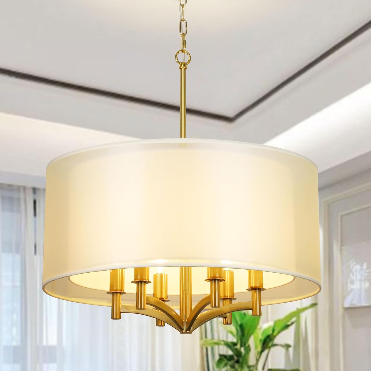 Amazon.com: Wansi Shine 6-Light Double Drum Chandelier for Dining Room ...