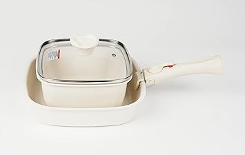 Amazon | 【IH・ガス火対応】フライパン【4点セット】ハンドル脱着式 IH対応 ガス火 四角 四角い スクエア 万能スクエアパン ガラス蓋つき 取っ手が取れる 取っ手の取れる ...