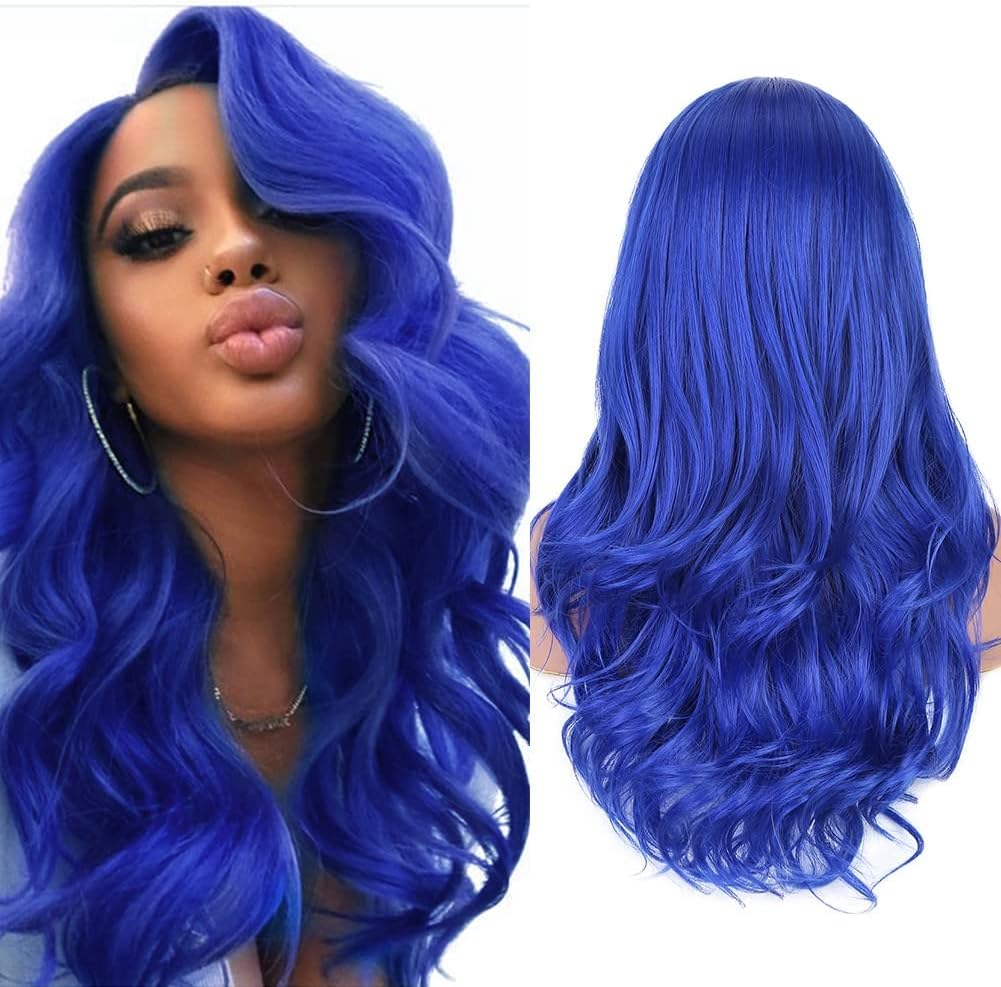 Amazon.com : FANCEE Ombre Blue Wig Small Lace Front Long Wavy Wig ...