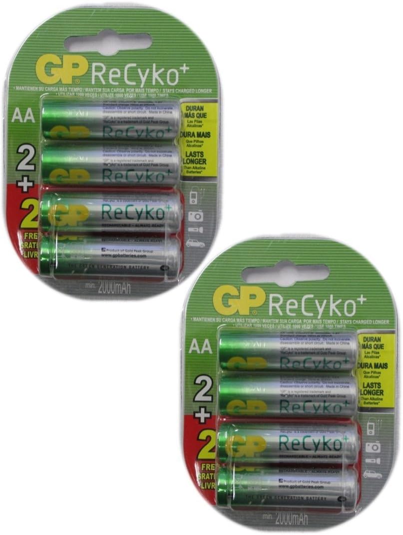 Amazon.com: GP Recyko AA Rechargable Batteries 2 Packs of 4 Batteries ...