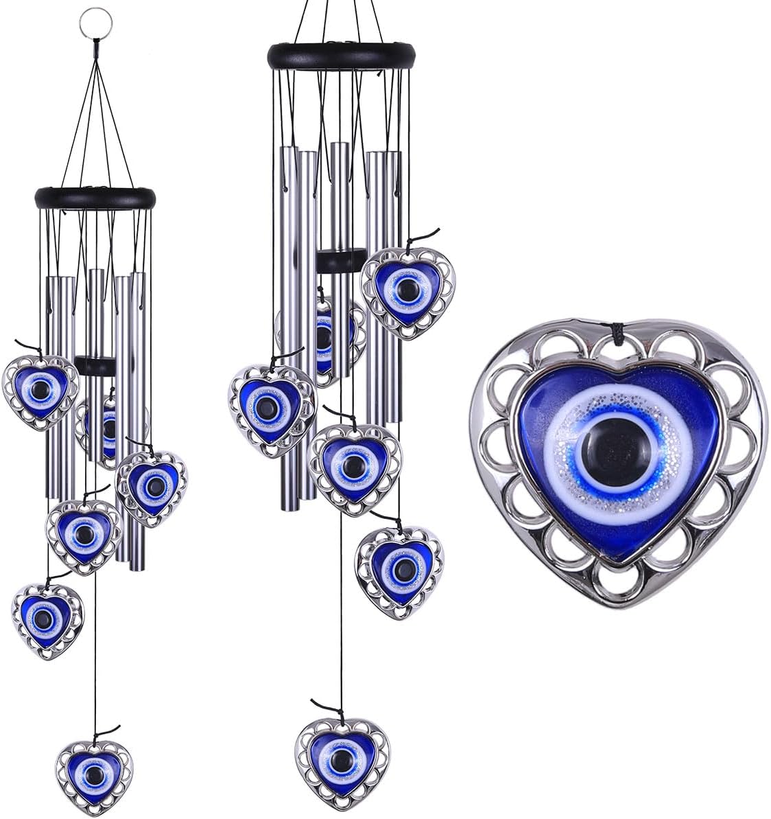 Amazon.com : Blue Evil Eye Heart-Shaped Wind Chimes Outdoor Decor ...