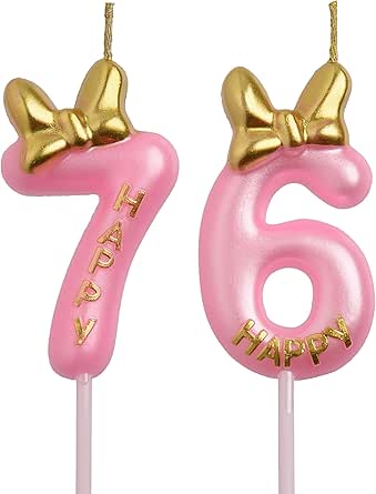 Amazon.com: AOOLADA 67th 76th Birthday Candles, Pink 76 67 Year Old ...