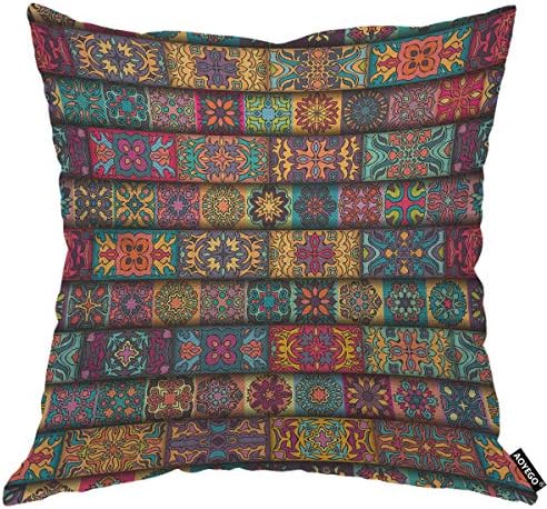 Amazon.com: Shrahala Retro Decorative Pillow Covers 18x18 Set of 2, Square Multi Colored ...