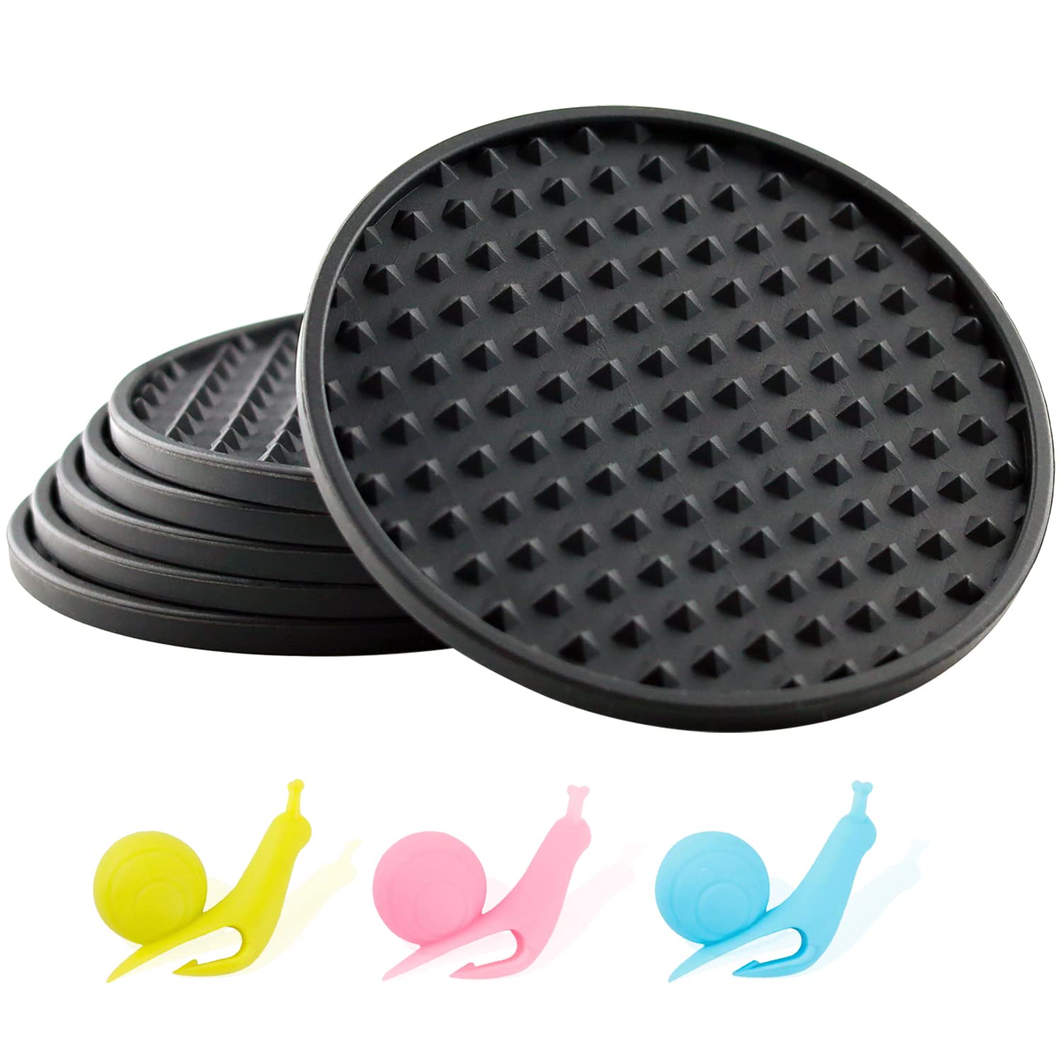 Amazon.com: Coasters for Drinks, Silicone Coasters 6 Set Non-Slip Cup ...