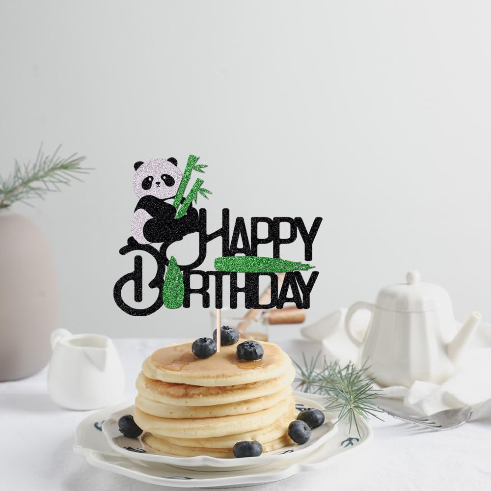 Snapklik.com : Glitter Panda Happy Birthday Cake Topper, Panda Cake ...