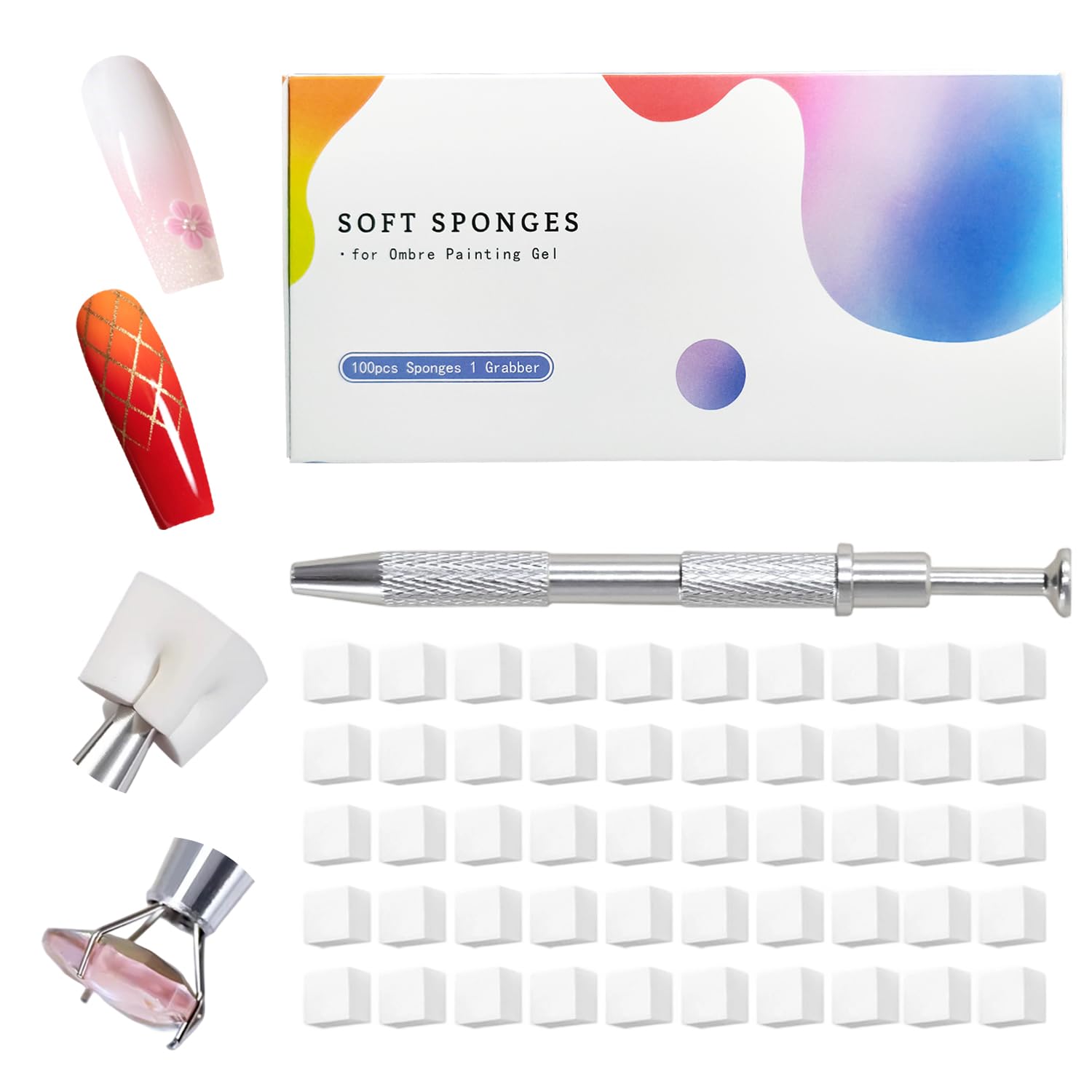 Amazon.com : 100pcs Sponges with Grabber and Nail Art Brushes, Nail ...