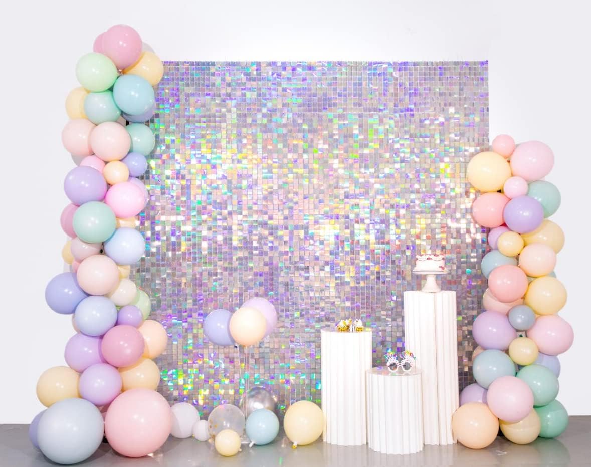 Amazon.com : Shimmer Wall Backdrop Iridescent Silver Sequin Panels Wall ...