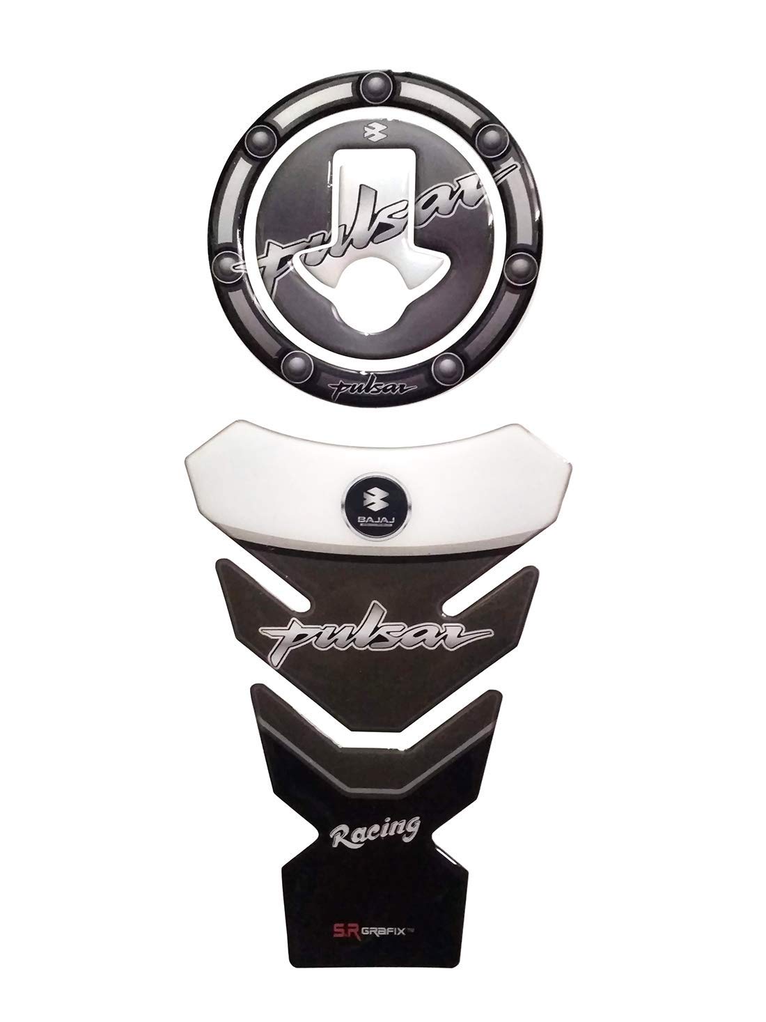 AutoMopix Customize White Bajaj Pulsar Tank Pad & Fuel Cap Sticker ...