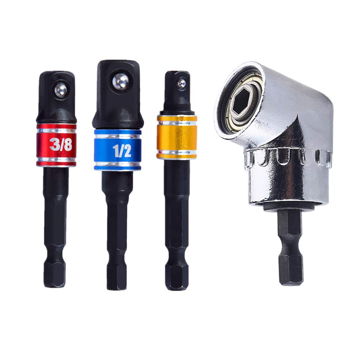 Rongon Right Angle Drill Adaptor Impact Drill Bit Extension 4-in-1 ...