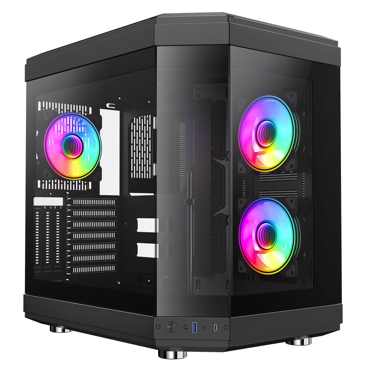 Buy GameMax Hype Black Modern Aesthetic Dual Chamber Panoramic Tempered ...