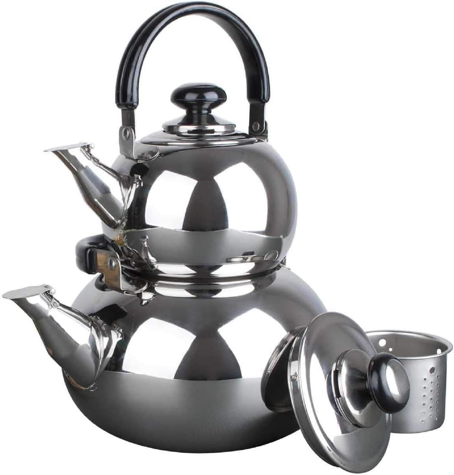 Amazon.com | Serenk Stainless Steel Turkish Teapot Set, Double Kettle ...