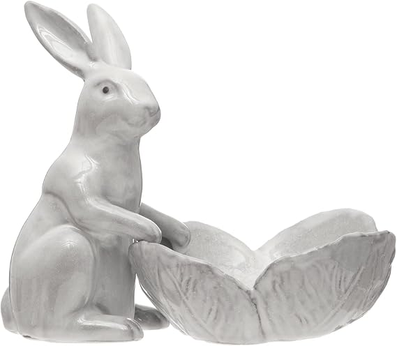 Amazon.com: Creative Co-Op Stoneware Rabbit Figurine with Flower Shaped ...