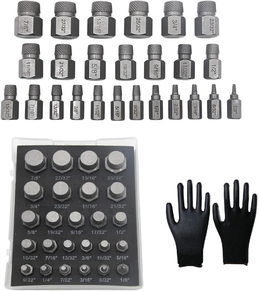 AJOMAN 25 PIECE Easy Out Screw Extractor Set Hex. Head Multi-Spline ...