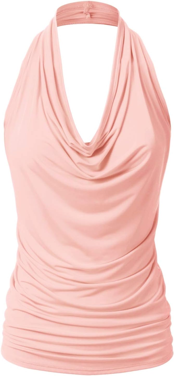 EIMIN Women's Casual Halter Neck Draped Front Sexy Backless Tank Top (S ...