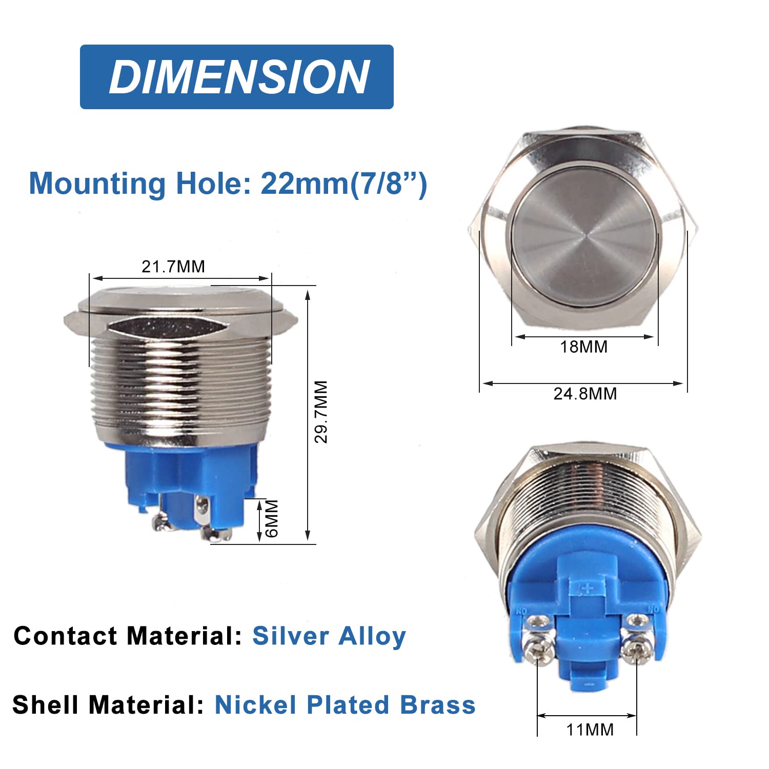 Snapklik.com : 1-Pack 22mm Latching Metal Waterproof Push Button Switch ...