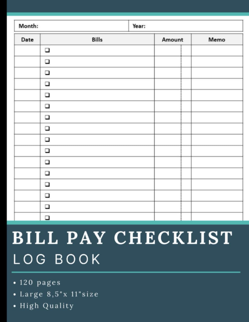 Bill Pay Checklist Log Book: Simple Monthly Bill Payment Checklist ...