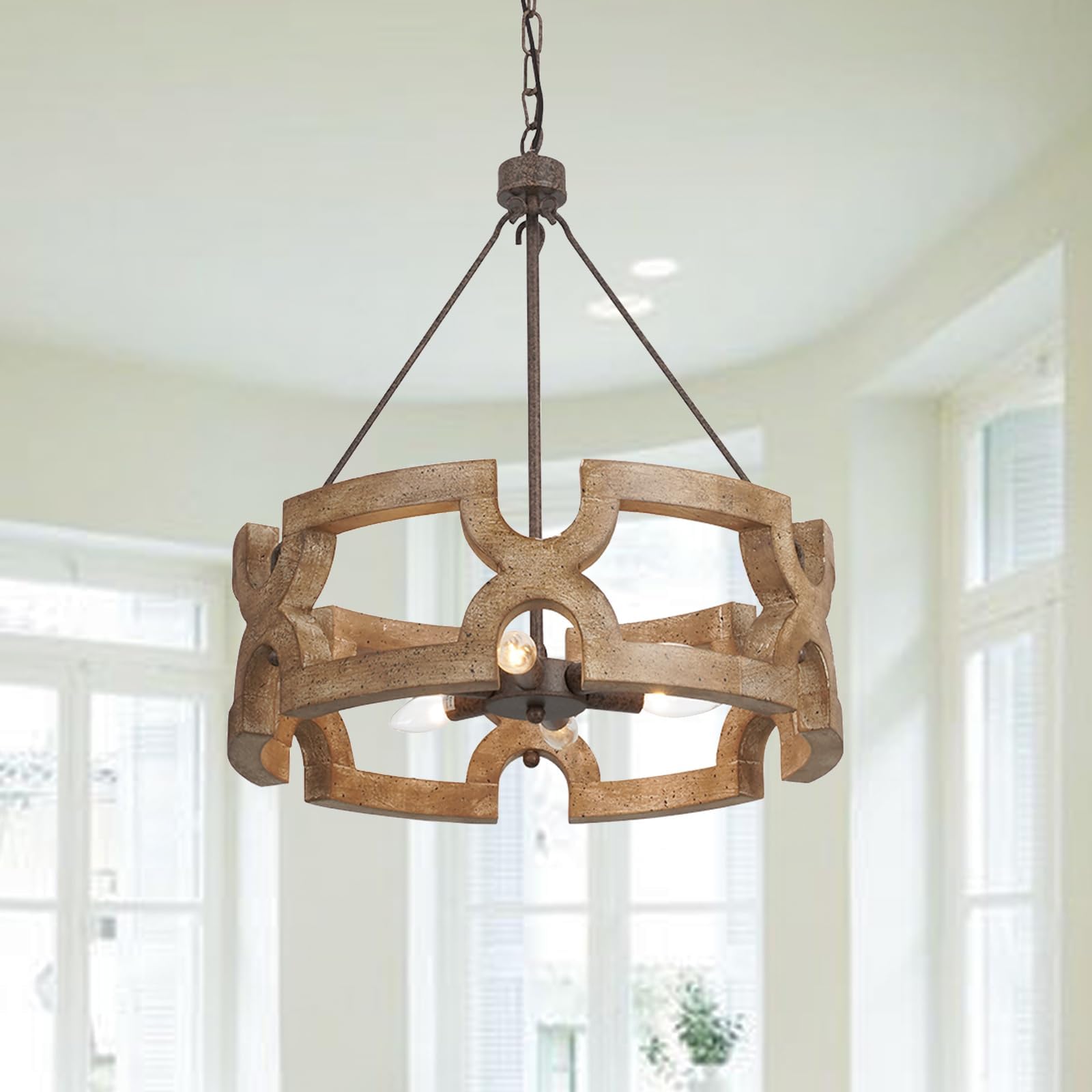 Tikitsen Wood Chandelier 6-Light Vintage Farmhouse Chandeliers Drum ...