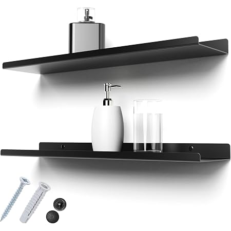 Wandregal Metall schwarz | Regale für wände Set 2 x 50cm | Schwebende ...