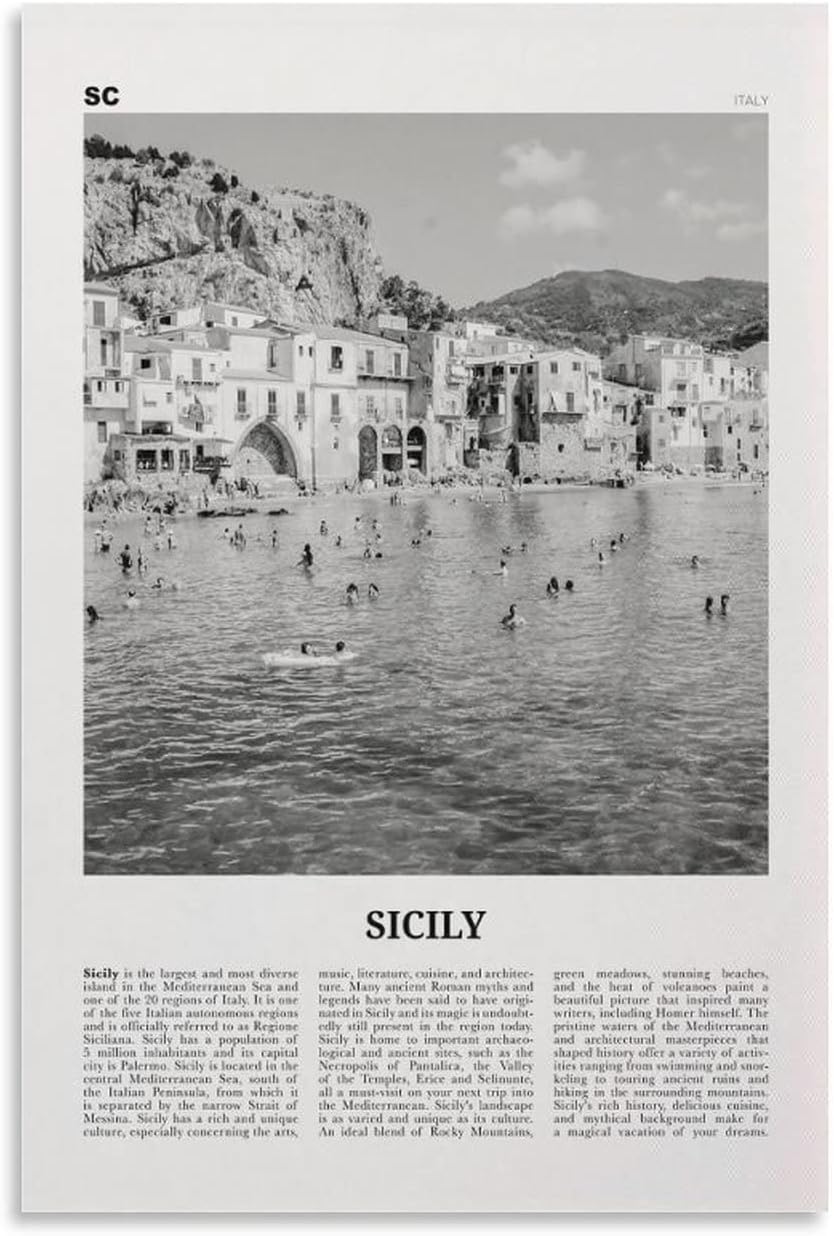 Amazon.com: Sicily Print Black And White Ocean, Sicily Wall Art, Sicily ...