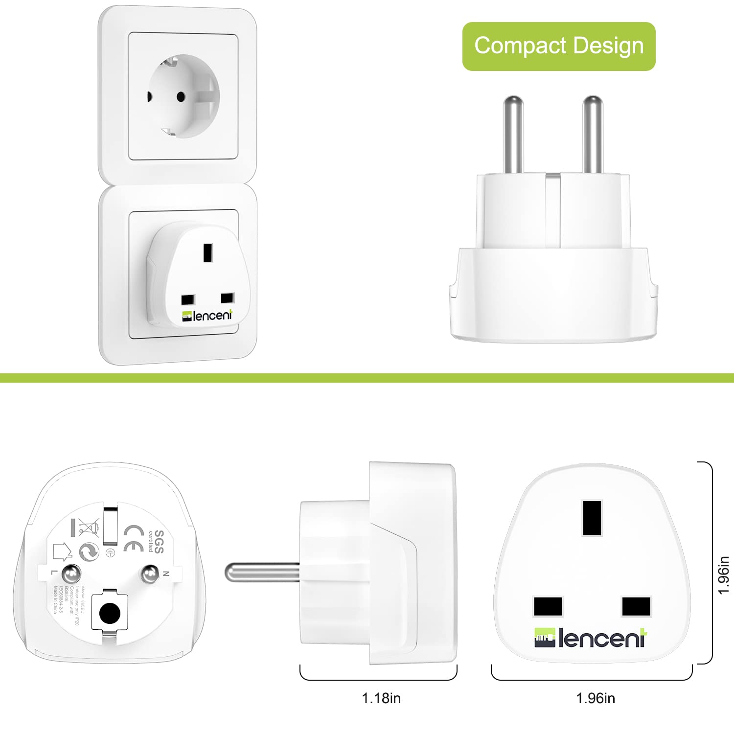 European Socket Converter European Euro EU 2 Pin To UK 3Pin Power