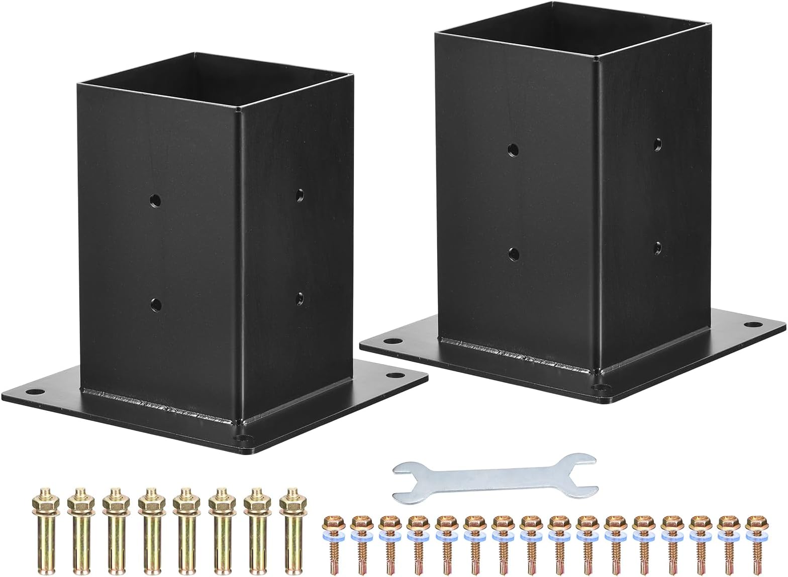 uxcell 4x4" Post Base, Inner Size 3.5 x 3.5 Inch, Black Powder Coated ...