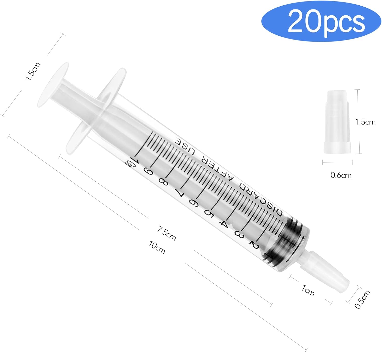 20 Pcs 10ml Plastic Syringe with Covers for Measuring Syringe Tools for ...