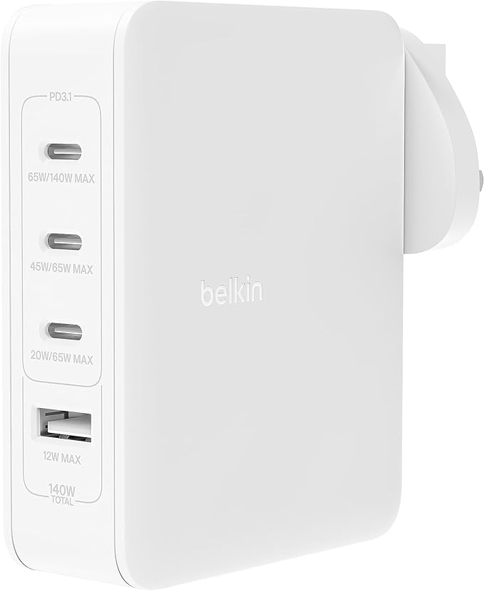 Belkin 140W 4-Port GaN Wall Charger, Multi-Port Travel Plug w/ USB-C ...