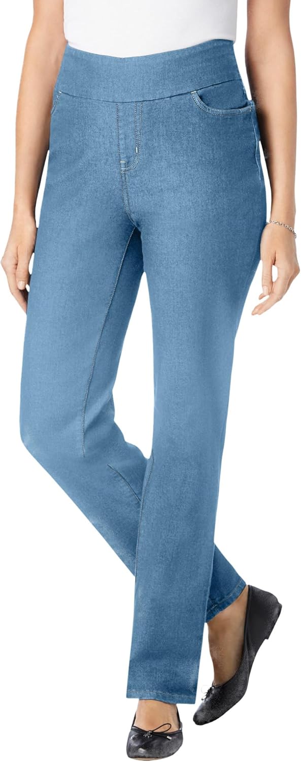 Woman Within Women's Plus Size Flex-Fit Pull-On Straight-Leg Jean at ...