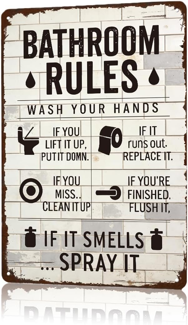 Amazon.com: Funny Bathroom Rules Signs Decor Vintage Metal Signs ...